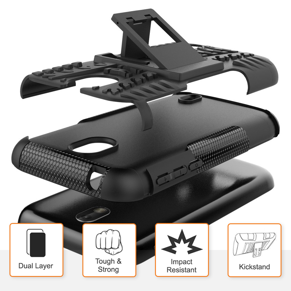 Dual Layer Rugged Shockproof Case for Nokia 1 (Black)